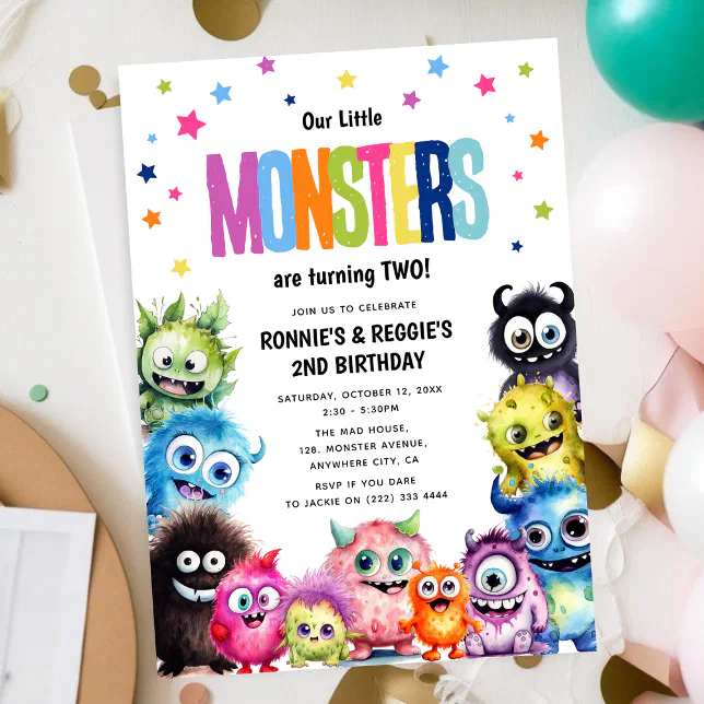 Our Little Monsters Joint Birthday Party Invitation | Zazzle