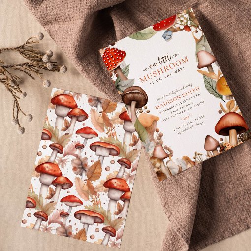 Our Little Mushroom Boho Fall Baby Shower Invitation | Zazzle