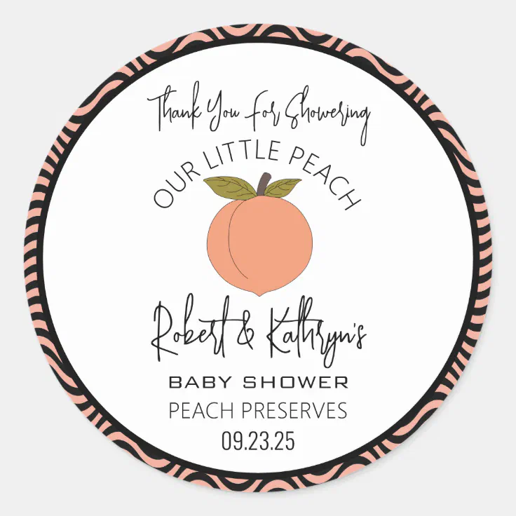 "Our Little Peach" Baby Shower Favor Label | Zazzle