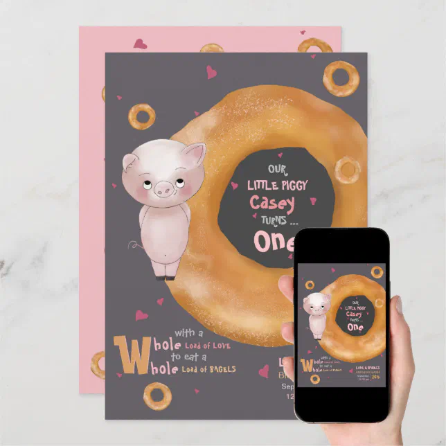 "OUR LITTLE PIGGY" | “Love & Bagels” Invitation | Zazzle