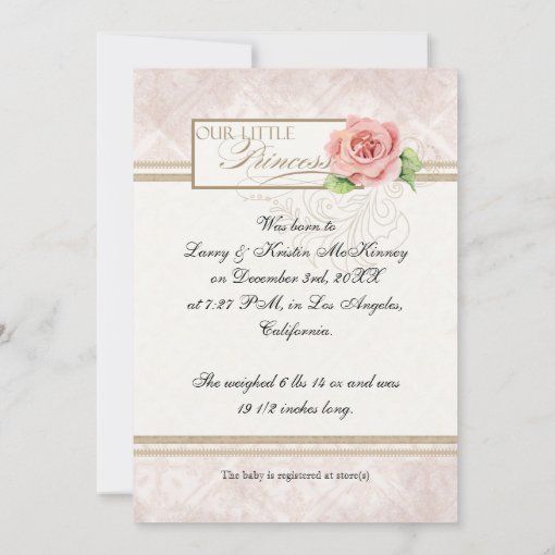 Our Little Princess Baby Girl Birth Announcement | Zazzle