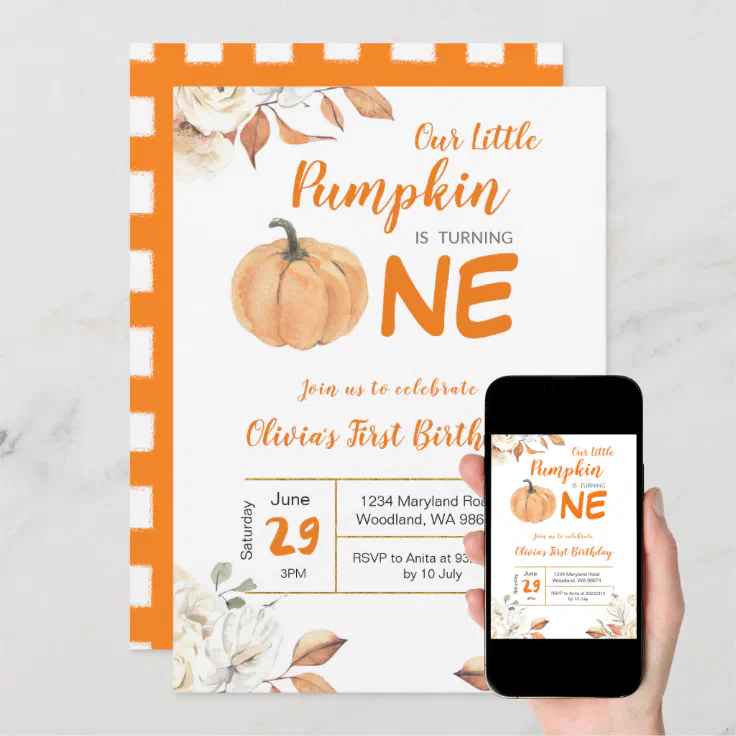 Our little Pumpkin 1st Birthday invitation | Zazzle