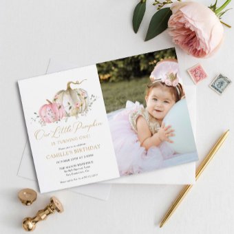 Our Little Pumpkin 1st Birthday Photo Invitation | Zazzle