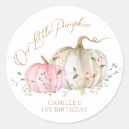 Our Little Pumpkin Girl Birthday Classic Round Sticker | Zazzle