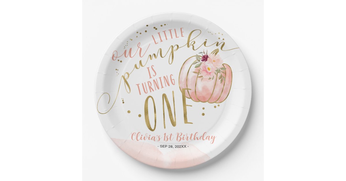 Our Little Pumpkin Is Turning One 1st Birthday Paper Plates | Zazzle
