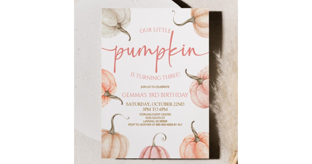 Our Little Pumpkin Pink White Fall Birthday Party Invitation | Zazzle