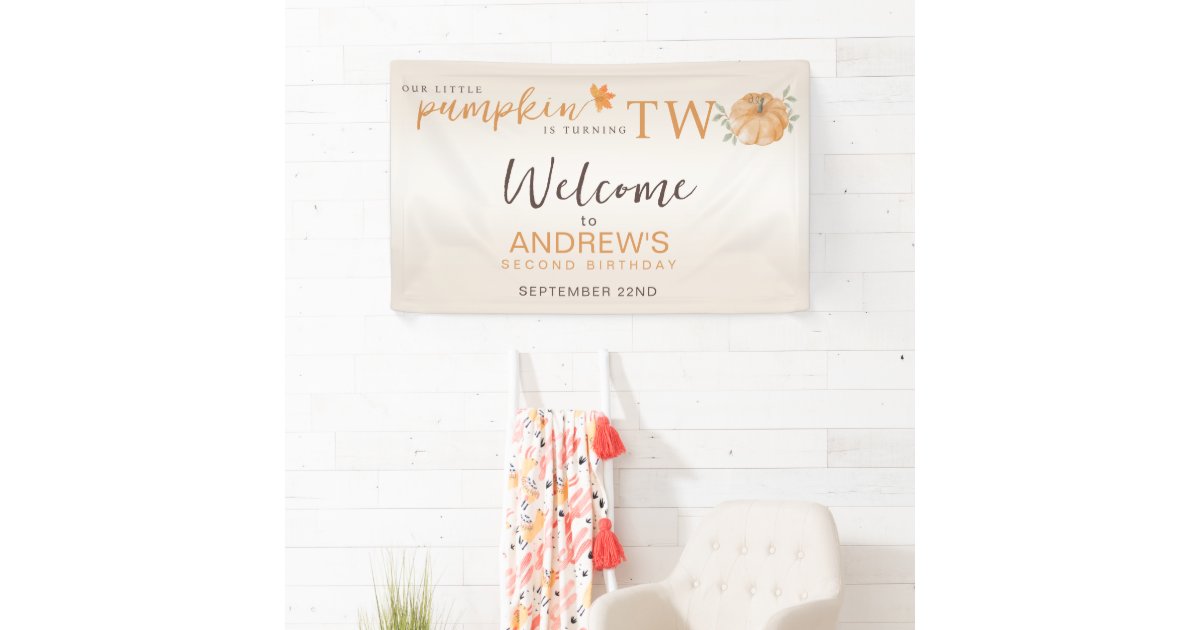 Our Little Pumpkin Turning Tw Fall 2nd Birthday Banner | Zazzle