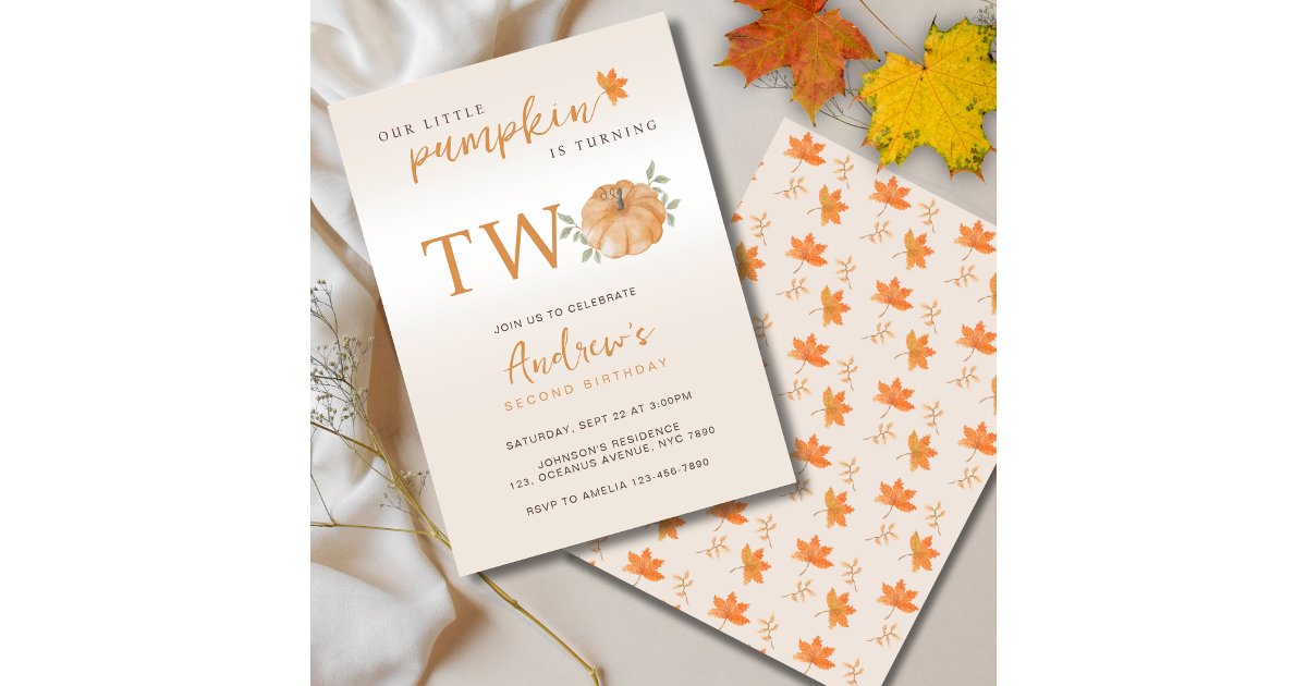 Our Little Pumpkin Turning Two 2nd Birthday Invitation | Zazzle