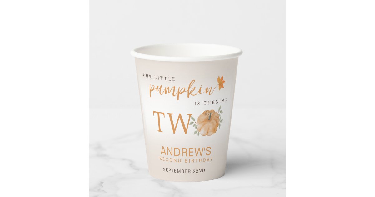 Our Little Pumpkin Turning Two 2nd Birthday Paper Cups | Zazzle
