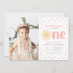 Our Little Sunshine 1st Birthday Party Photo Invitation | Zazzle
