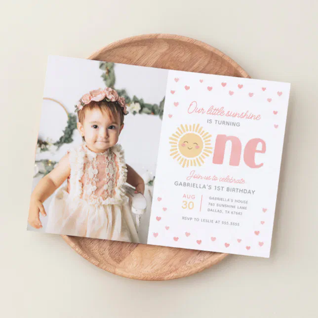 Our Little Sunshine 1st Birthday Party Photo Invitation | Zazzle