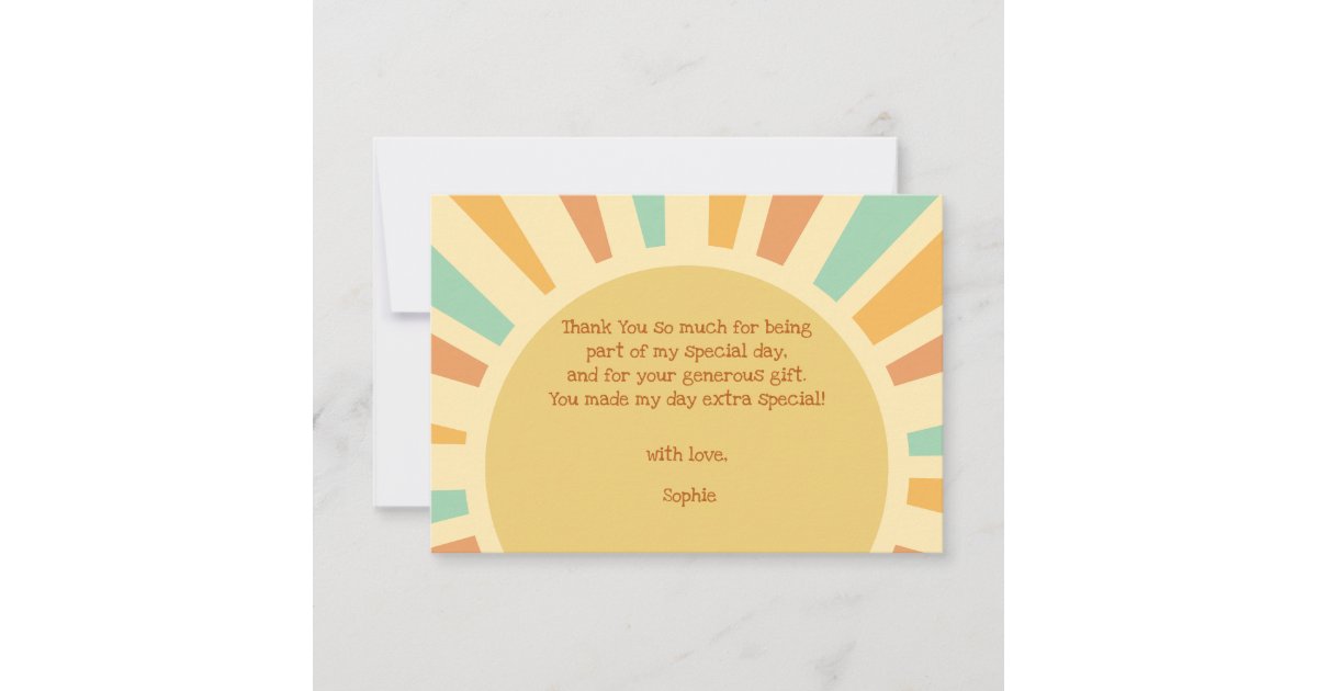 our little sunshine big sun with rays birthday thank you card | Zazzle