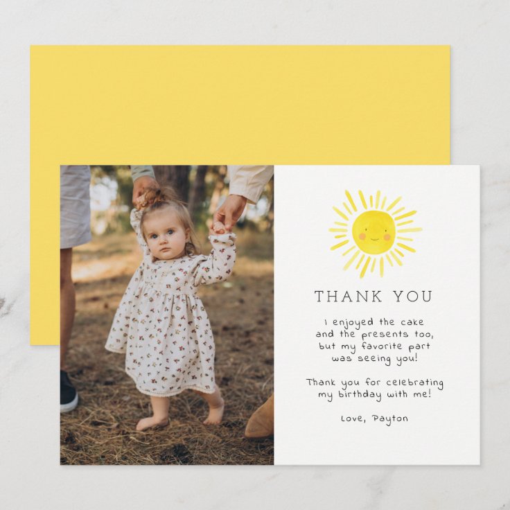 Our Little Sunshine First Birthday Photo Thank You | Zazzle