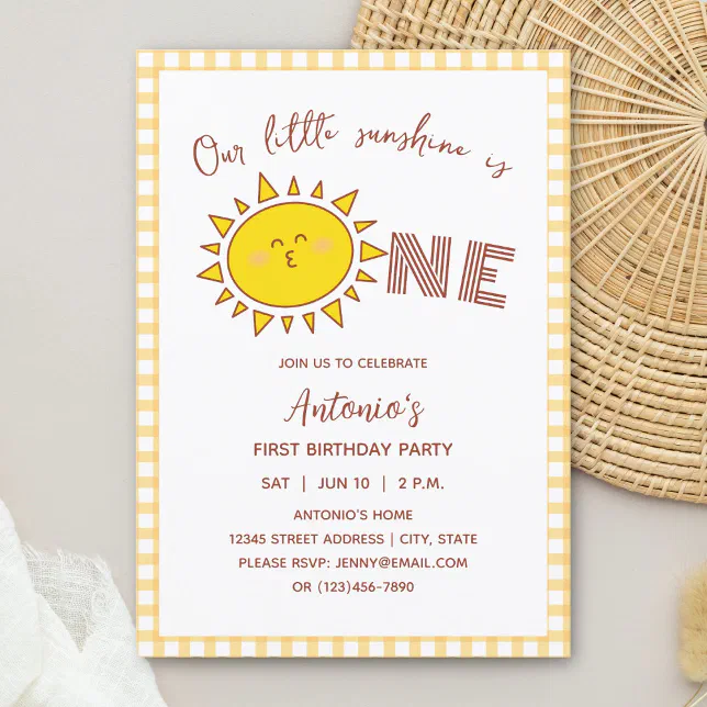 Our Little Sunshine is One Kids Birthday Photo Invitation | Zazzle