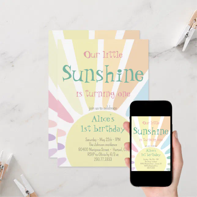 Our Little Sunshine is turning one Birthday Party Invitation | Zazzle