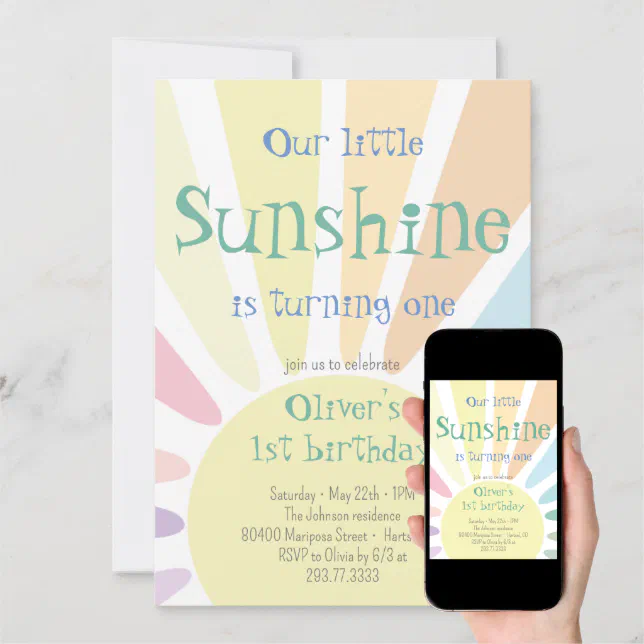 Our Little Sunshine is turning one Birthday Party Invitation | Zazzle