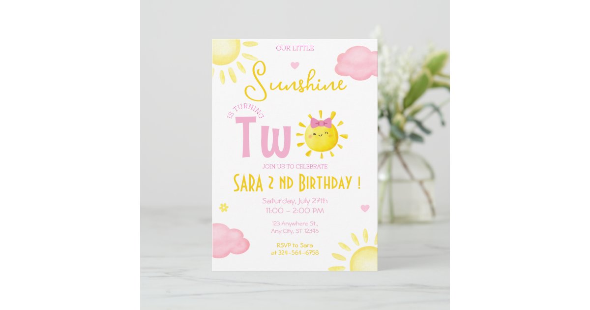 OUR LITTLE SUNSHINE IS TURNING TWO BIRTHDAY INVITATION | Zazzle