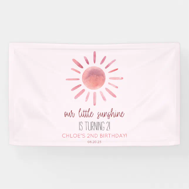 Our Little Sunshine Pink Sun Birthday Party Banner | Zazzle