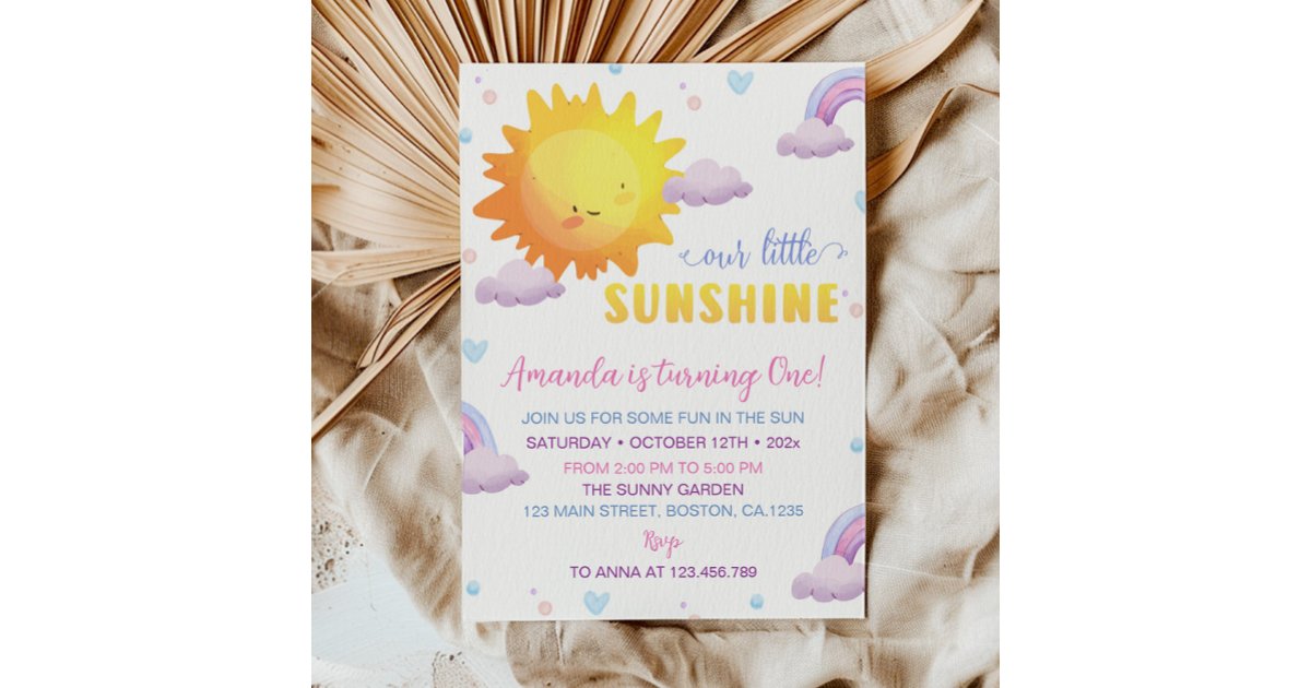 Our Little Sunshine Rainbow Birthday Invitation | Zazzle