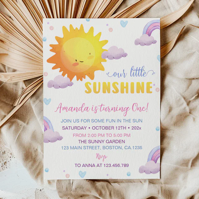 Our Little Sunshine Rainbow Birthday Invitation | Zazzle