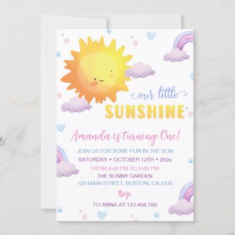 Our Little Sunshine Rainbow Birthday Invitation | Zazzle