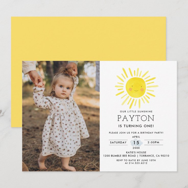 Our Little Sunshine Sun 1st Birthday Photo Invitation | Zazzle