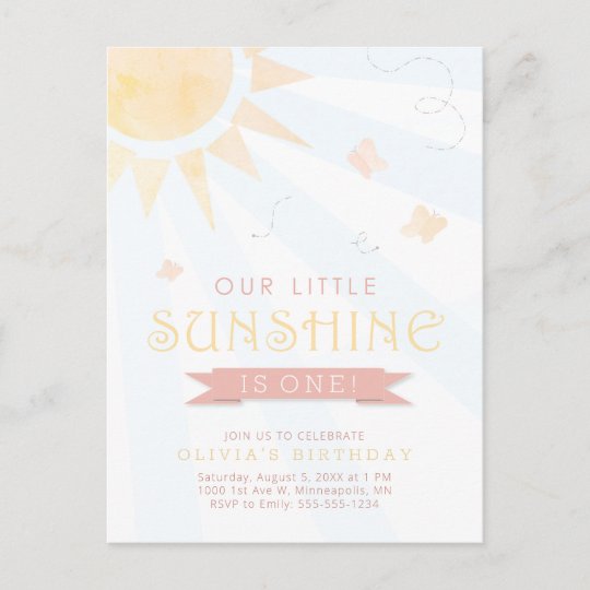 Our Little Sunshine Watercolor Butterfly Birthday Postcard | Zazzle.com