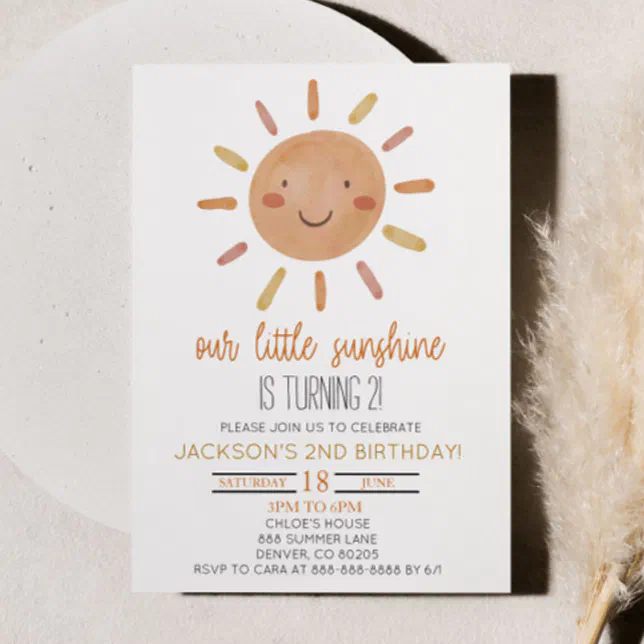 Our Little Sunshine Yellow Sun Birthday Party Invitation | Zazzle