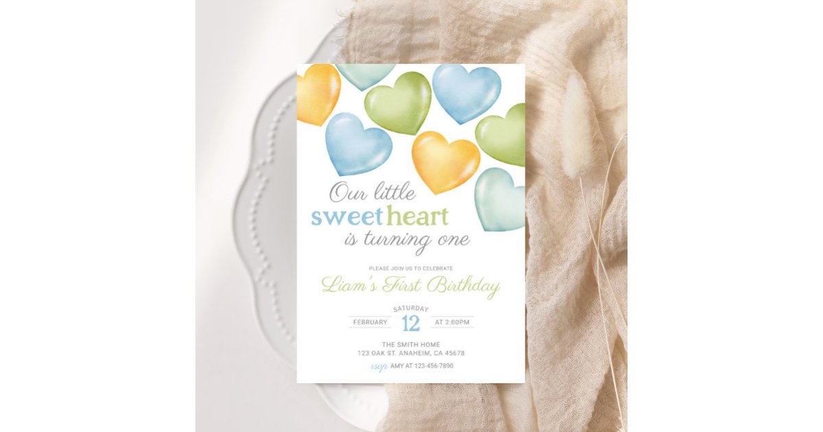 Our little Sweetheart conversation heart Birthday Invitation | Zazzle