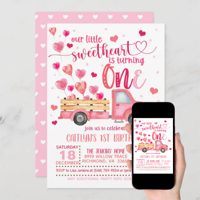 Our Little Sweetheart is Turning ONE Invitation | Zazzle