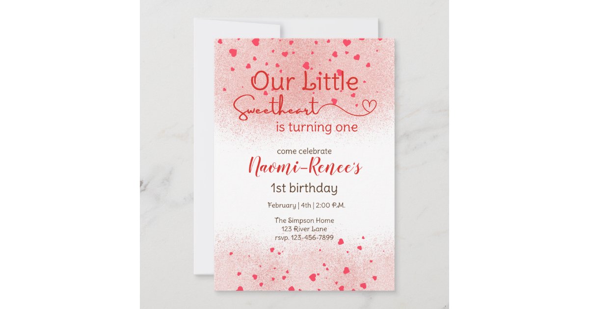 Our Little Sweetheart is turning One Invitation | Zazzle