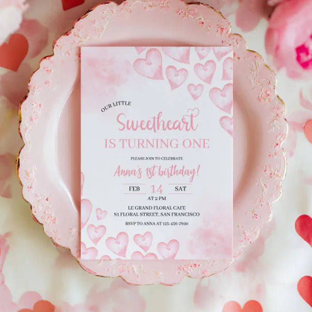 Our Little Sweetheart Turning One Birthday Invitation | Zazzle
