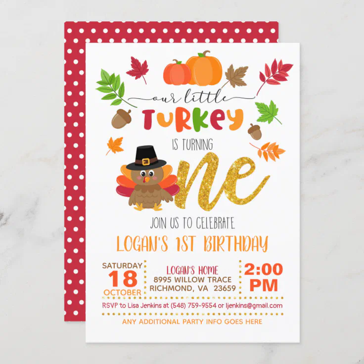 Our Little Turkey is Turning One - WD Invitation | Zazzle