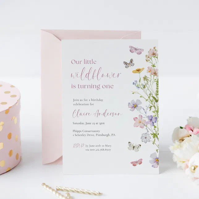 Our Little Wildflower Birthday Butterflies Invitation | Zazzle