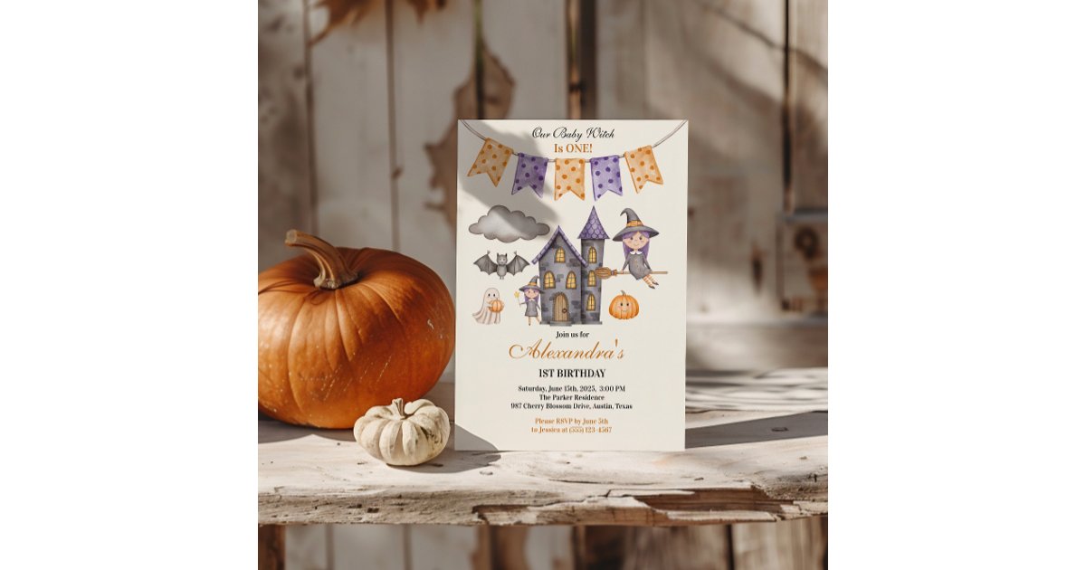 Our Little Witch Turns ONE Invitation | Zazzle