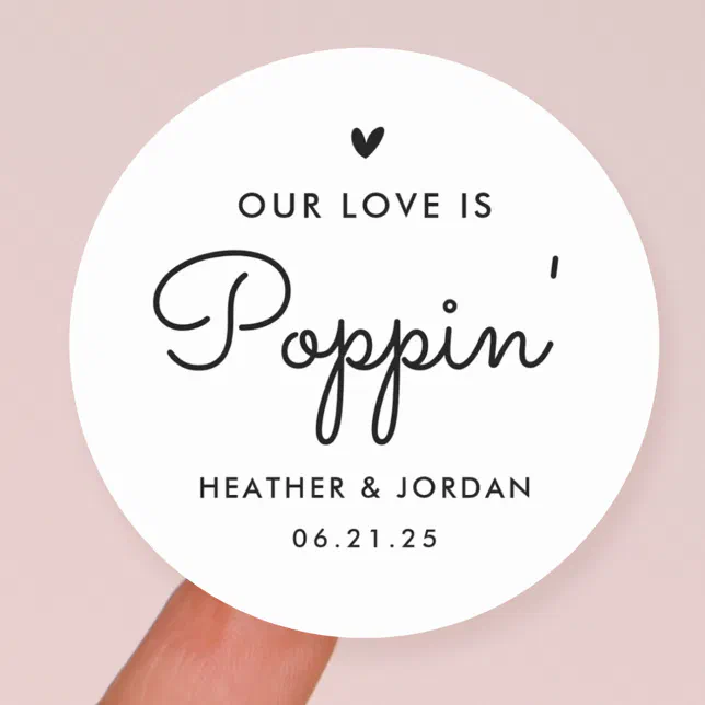 Our Love Is Poppin' Wedding Popcorn Favor Classic Round Sticker | Zazzle