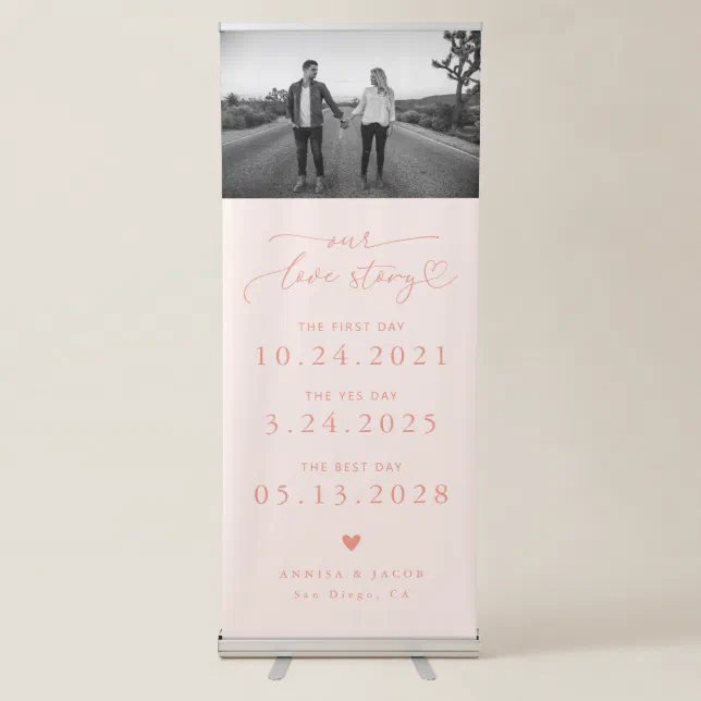 Our Love Story Couple's Timeline Photo Peach Retractable Banner | Zazzle