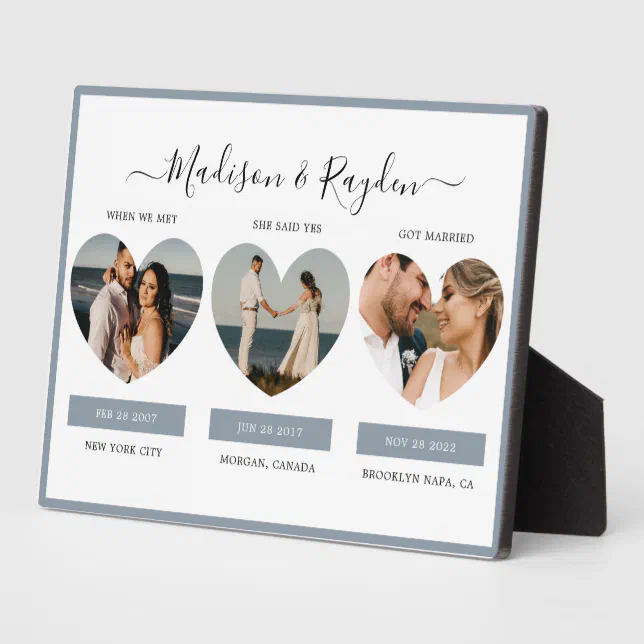 Our Love Story Photo Dusty Blue Wedding Plaque | Zazzle