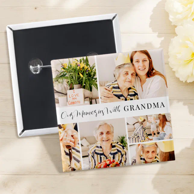 Our Memories with Grandma Modern Photo Collage Button | Zazzle