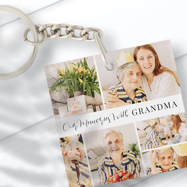 Our Memories with Grandma Modern Photo Collage Keychain | Zazzle