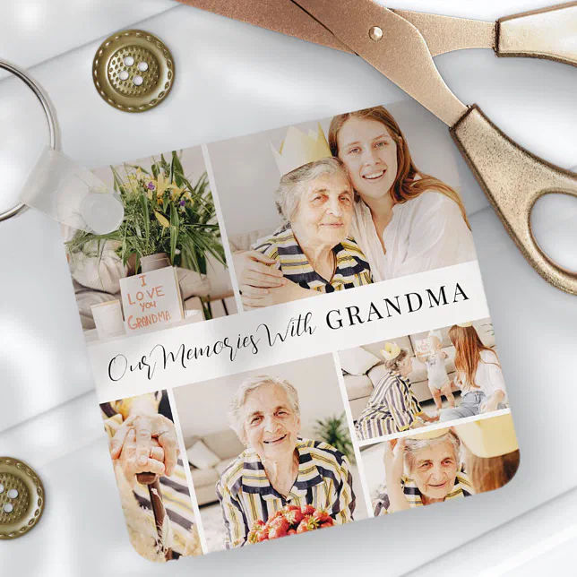 Our Memories with Grandma Modern Photo Collage Keychain | Zazzle