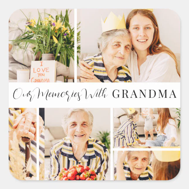 Our Memories with Grandma Modern Photo Collage Square Sticker | Zazzle