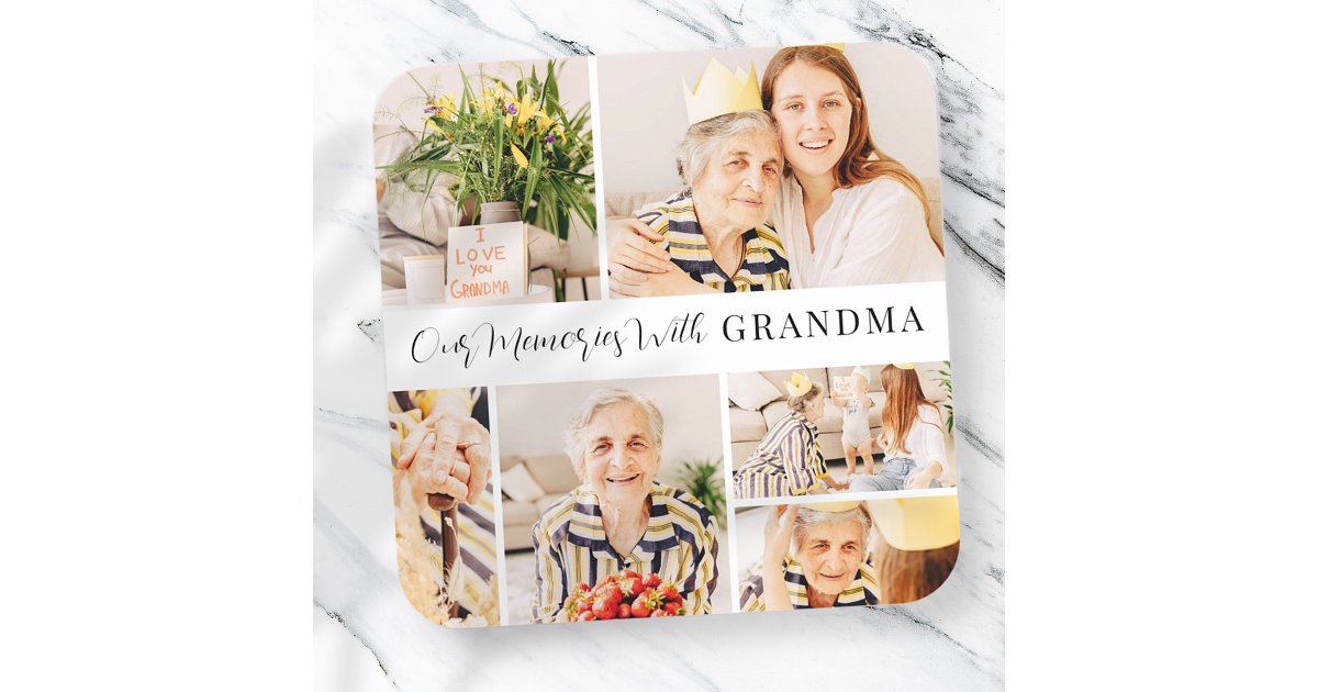 Our Memories with Grandma Modern Photo Collage Square Sticker | Zazzle