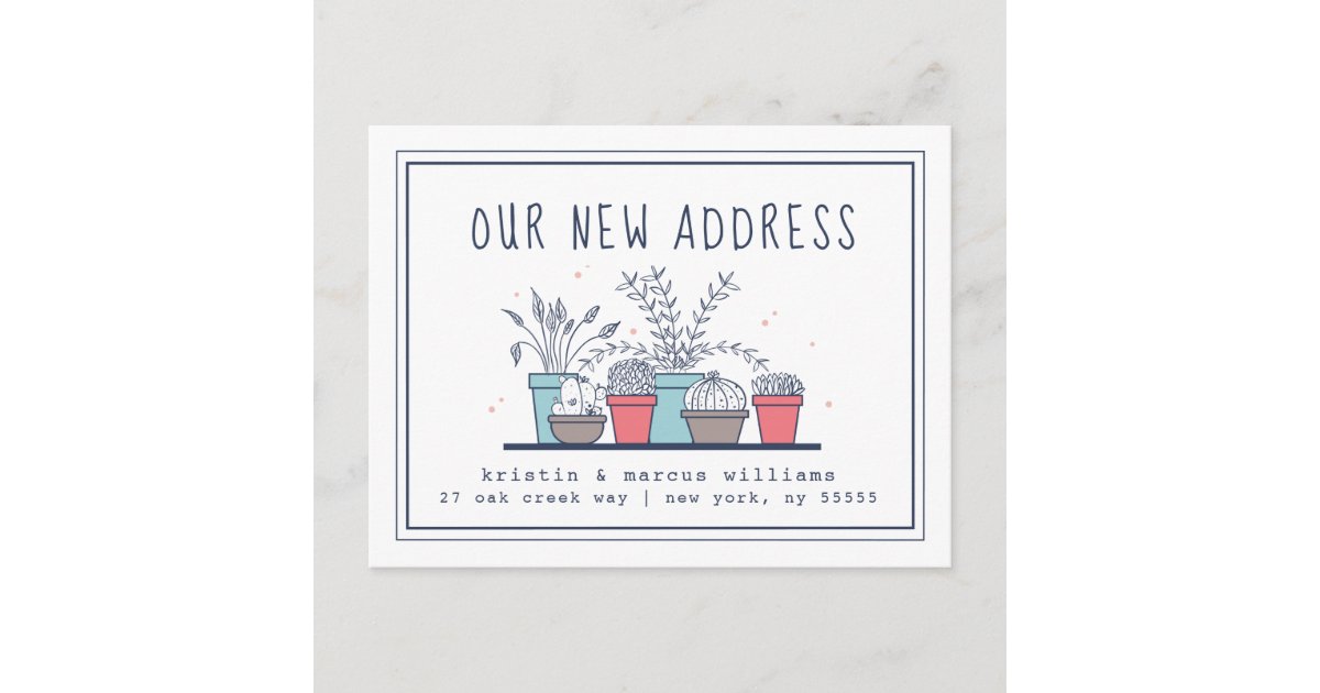 Our New Address | Doodle House Plants Postcard | Zazzle