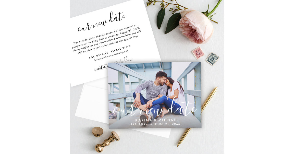 Our New Date Handwritten Script Wedding Photo Save The Date | Zazzle