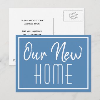 Our New Home Blue Minimalist Change of Address Announcement Postcard ...