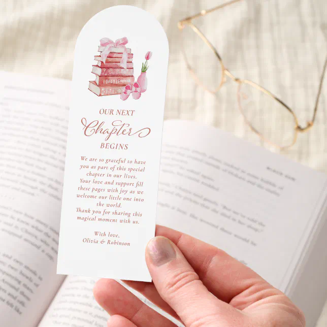 Our next chapter Story book Pink Girl Baby shower Bookmarks | Zazzle