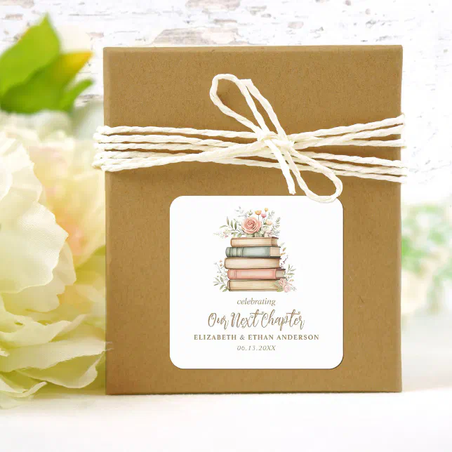 Our Next Chapter Storybook Baby Shower Party Square Sticker | Zazzle