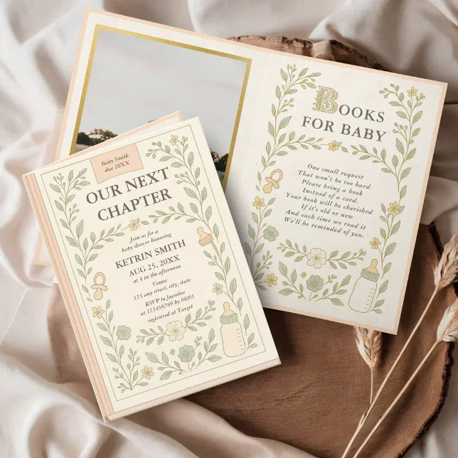 Our Next Chapter Storybook Photo Baby Shower Invitation | Zazzle
