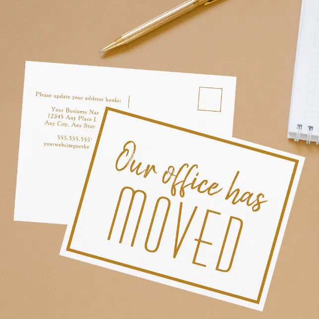 Our Office Has Moved Chic Gold Business Moving Postcard | Zazzle